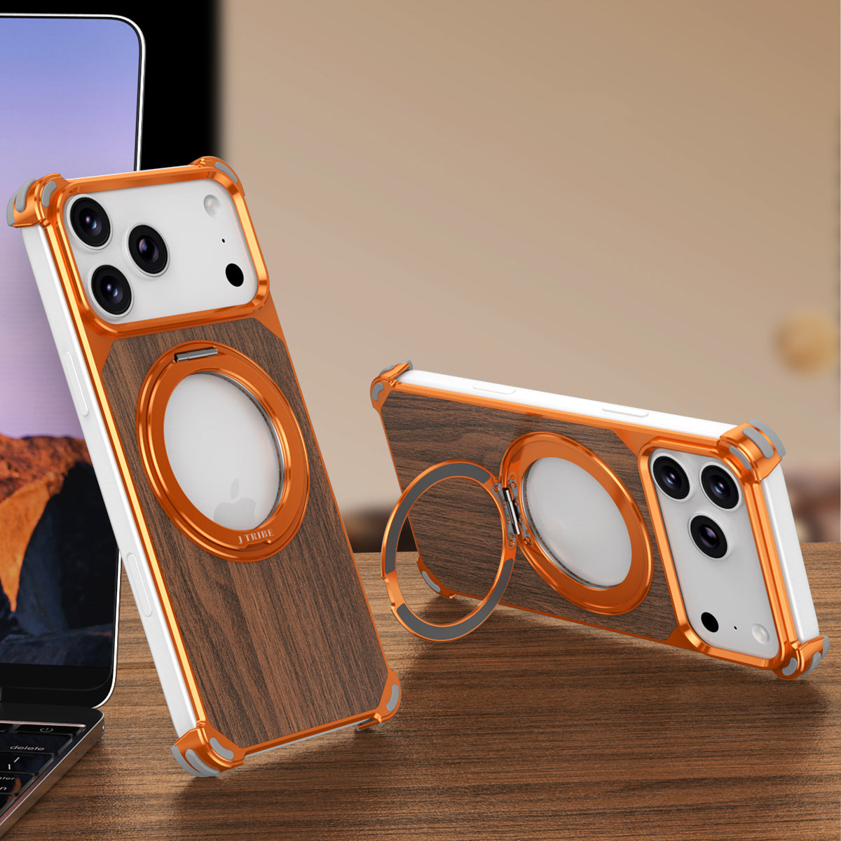 Armor King Yamu MagSafe Pivot Ring Stand Walnut Wood + Metal Case Cove ...